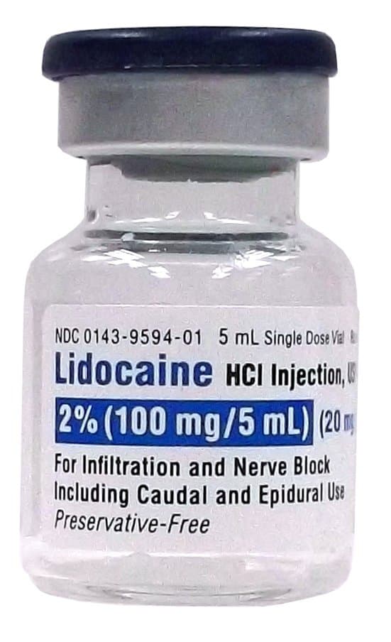 Lidocaine HCl 2%, 100mg syringe
