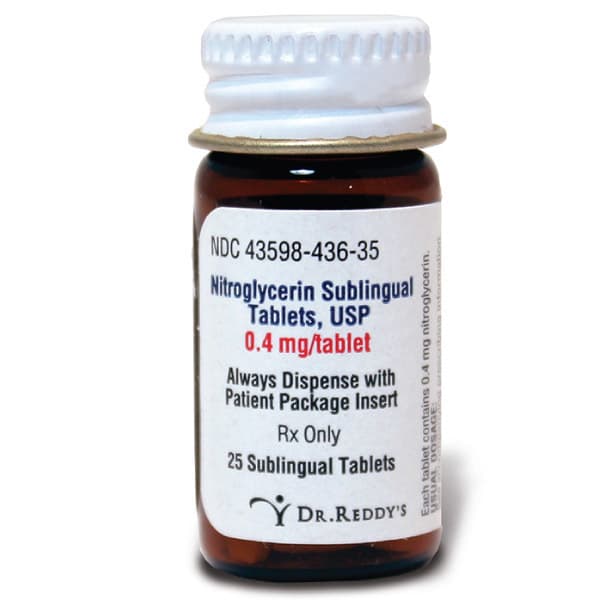 Nitroglycerin 0.4 mg Tablet 25 Tablets/bottle